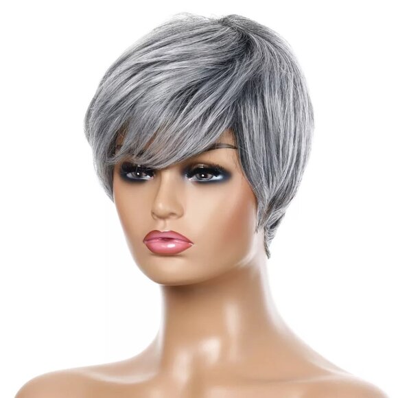 Hair | Womens Boy Cut Short Pixie Wig Ombre Silver Grey Hair Ladies ...